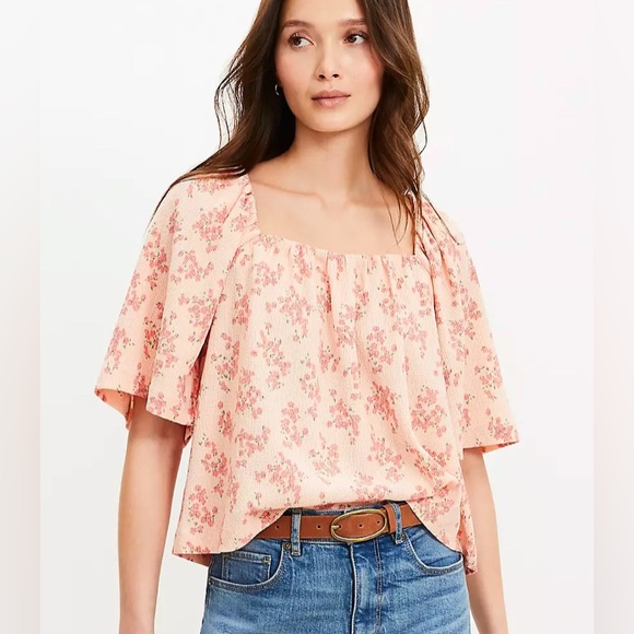 LOFT | Tops | Loft Floral Flutter Sleeve Top Small New | Poshmark